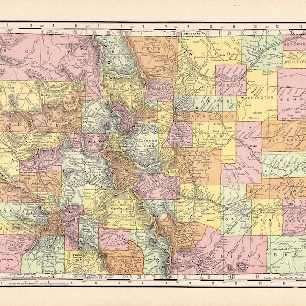 Vintage Map Colorado - Etsy