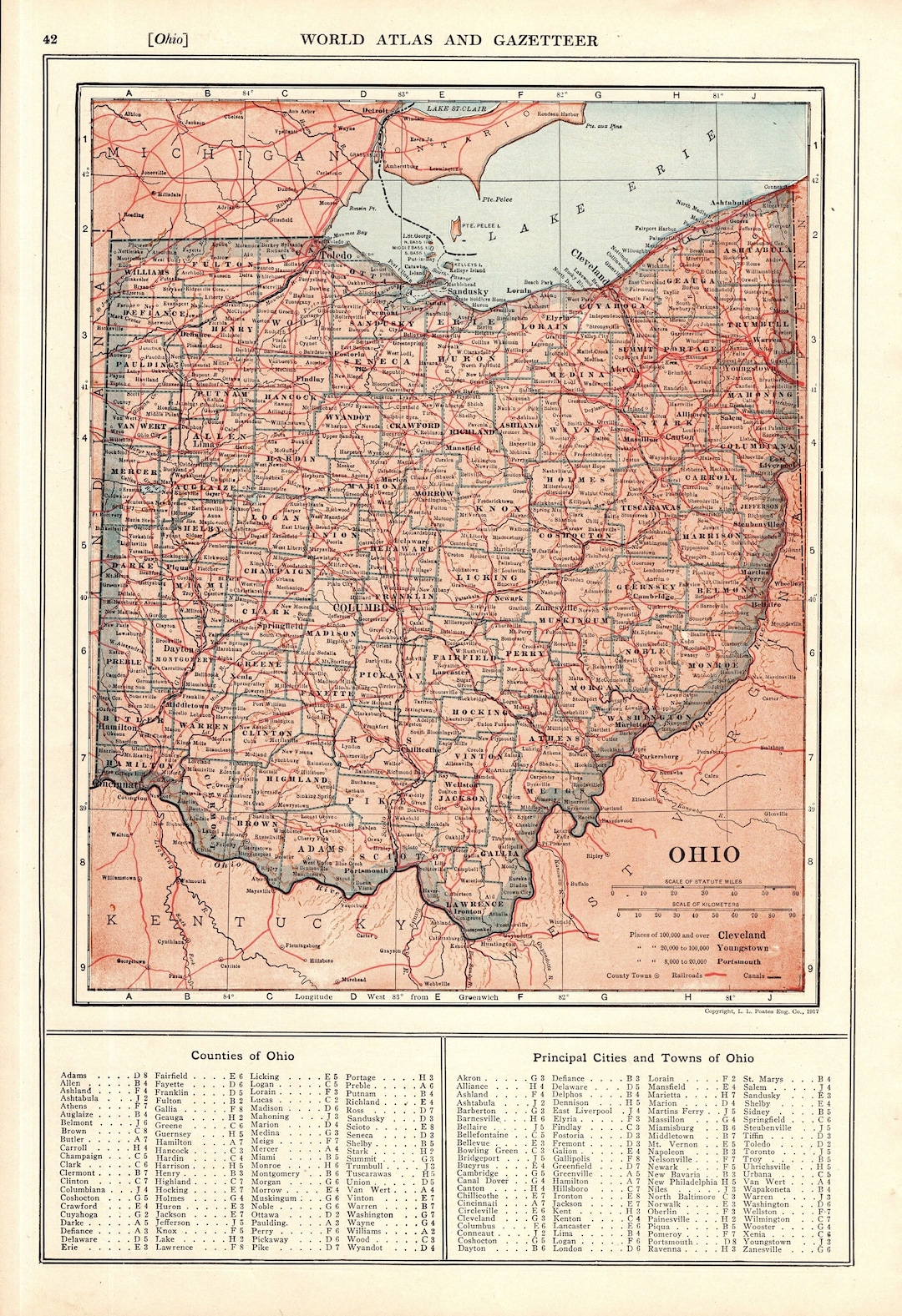 1917 Antique OHIO State Map Vintage Map of Ohio Gallery Wall Art ...