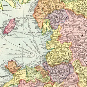 1901 Antique England and Wales Map Gallery Wall Decor George Cram Atlas ...