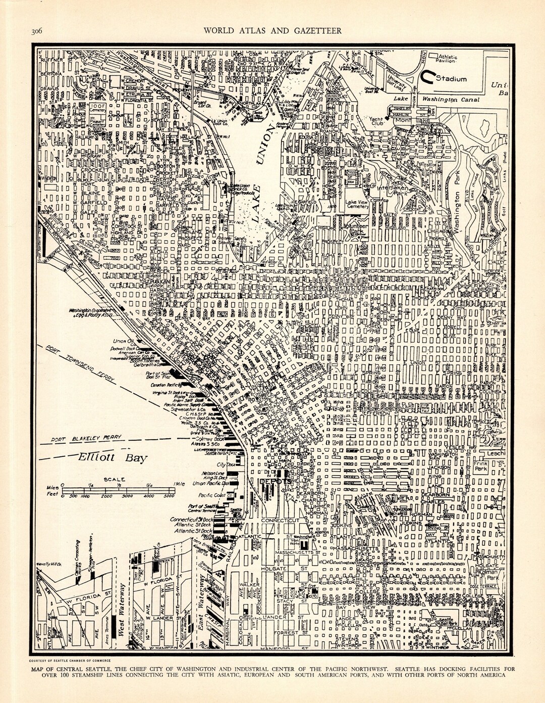 Vintage SEATTLE Washington City Map 1937 Map of Seattle Street Map ...