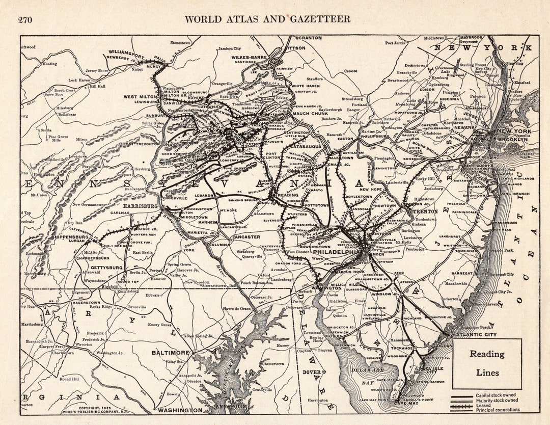 1928 Antique Reading Railroad Map Vintage Reading Lines Railway Map ...