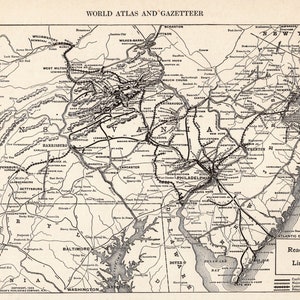 1928 Antique Reading Railroad Map Vintage Reading Lines Railway Map ...