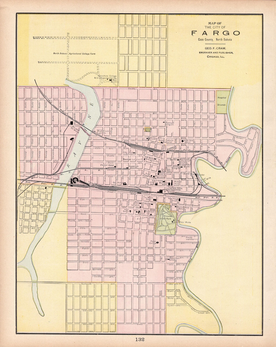 1897 Antique FARGO Street Map of Fargo North Dakota City Map Gallery ...