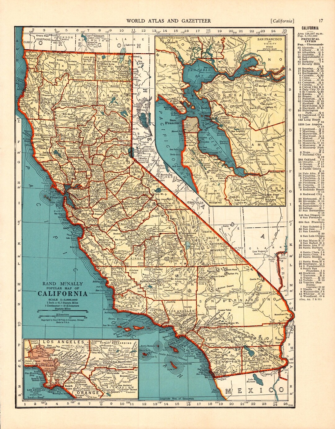 Antique CALIFORNIA State Map 1940 Vintage Map of California Gallery ...