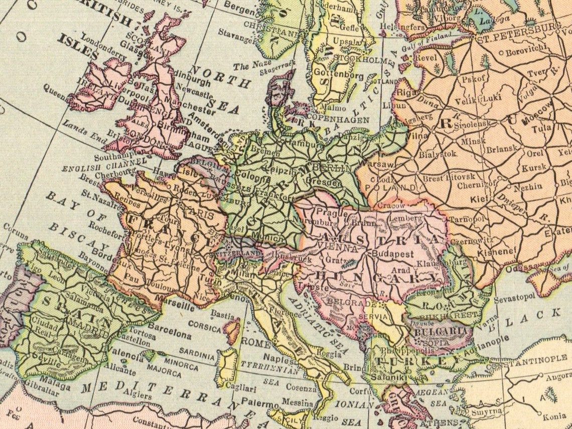 1913 Antique EUROPE Map Vintage Map of EUROPE Gallery Wall Art | Etsy