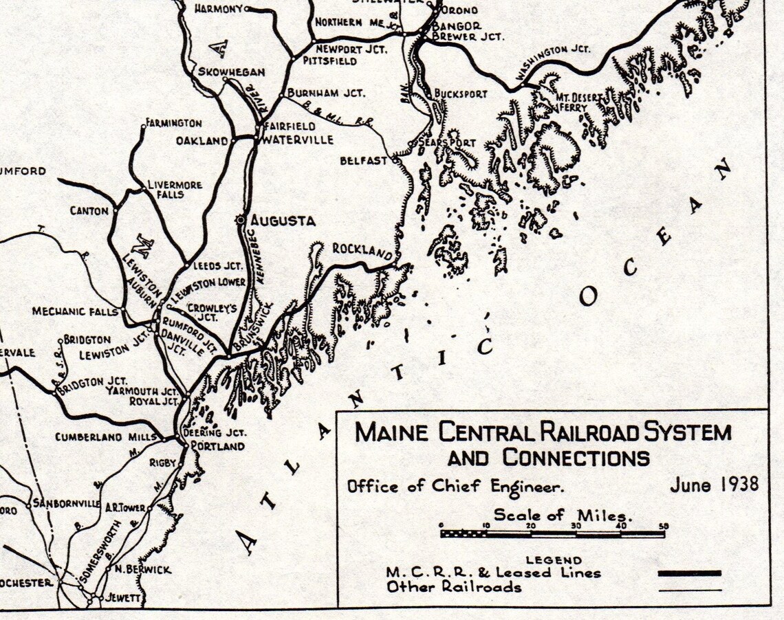 1938 Antique Maine Central Railroad System Map Maine Central | Etsy