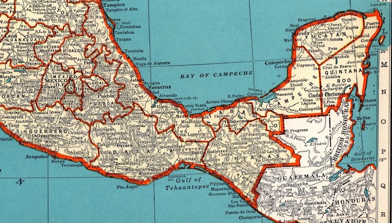 1939 Vintage Mexico Map Antique Atlas Map of Mexico Gallery Wall Decor ...