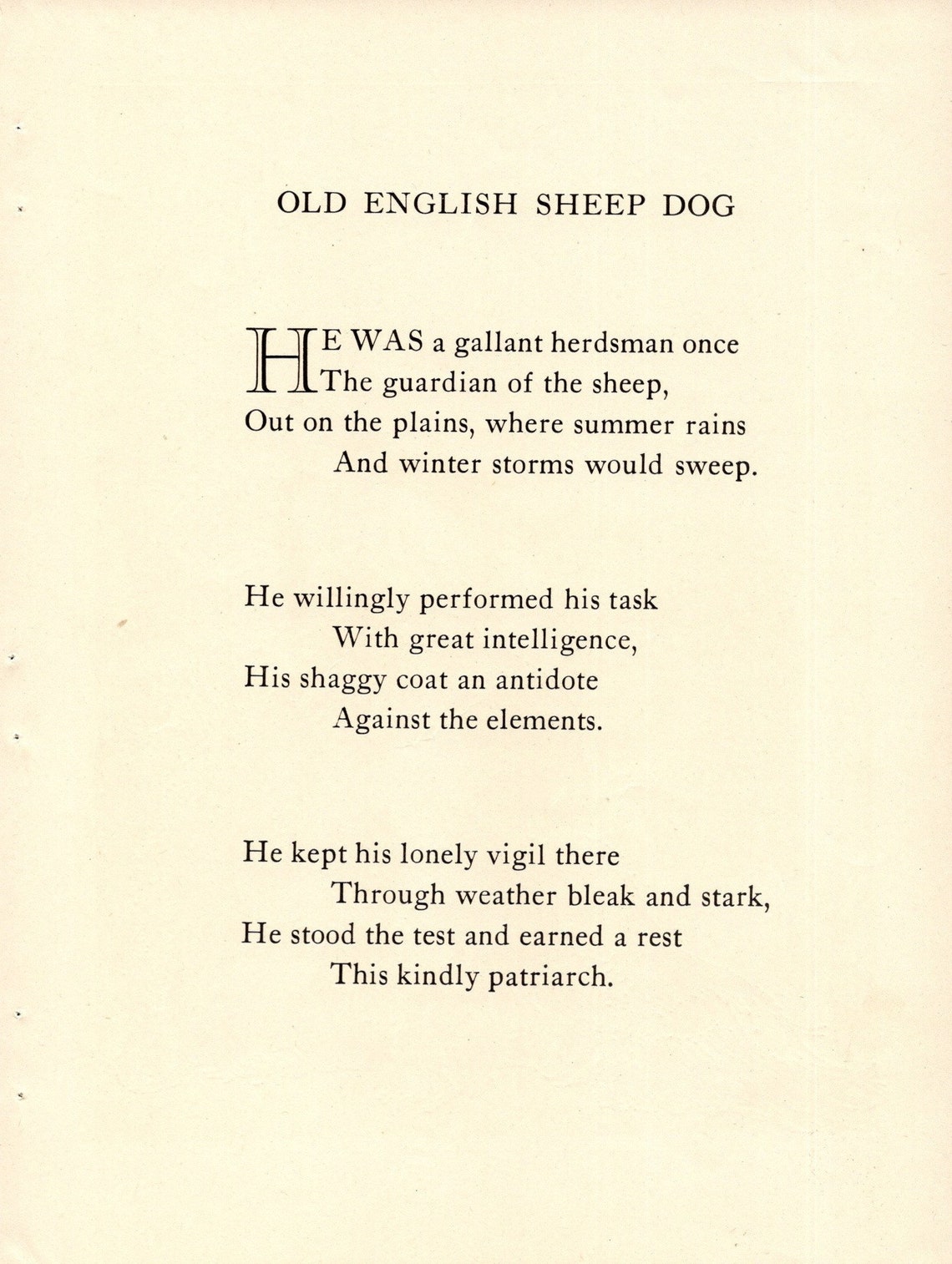 1936 Antique Old English Sheepdog Poem Print Old English - Etsy