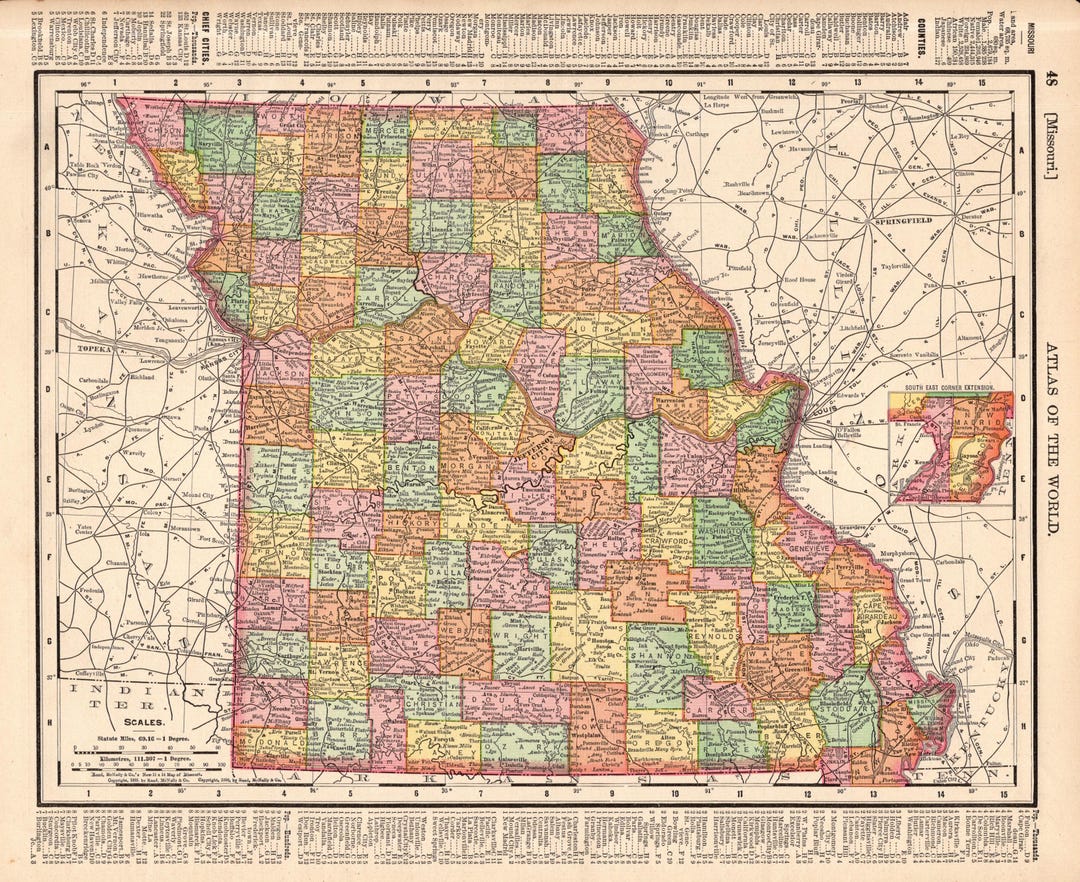 1898 Antique MISSOURI State Map Vintage Map of Missouri Gallery Wall ...