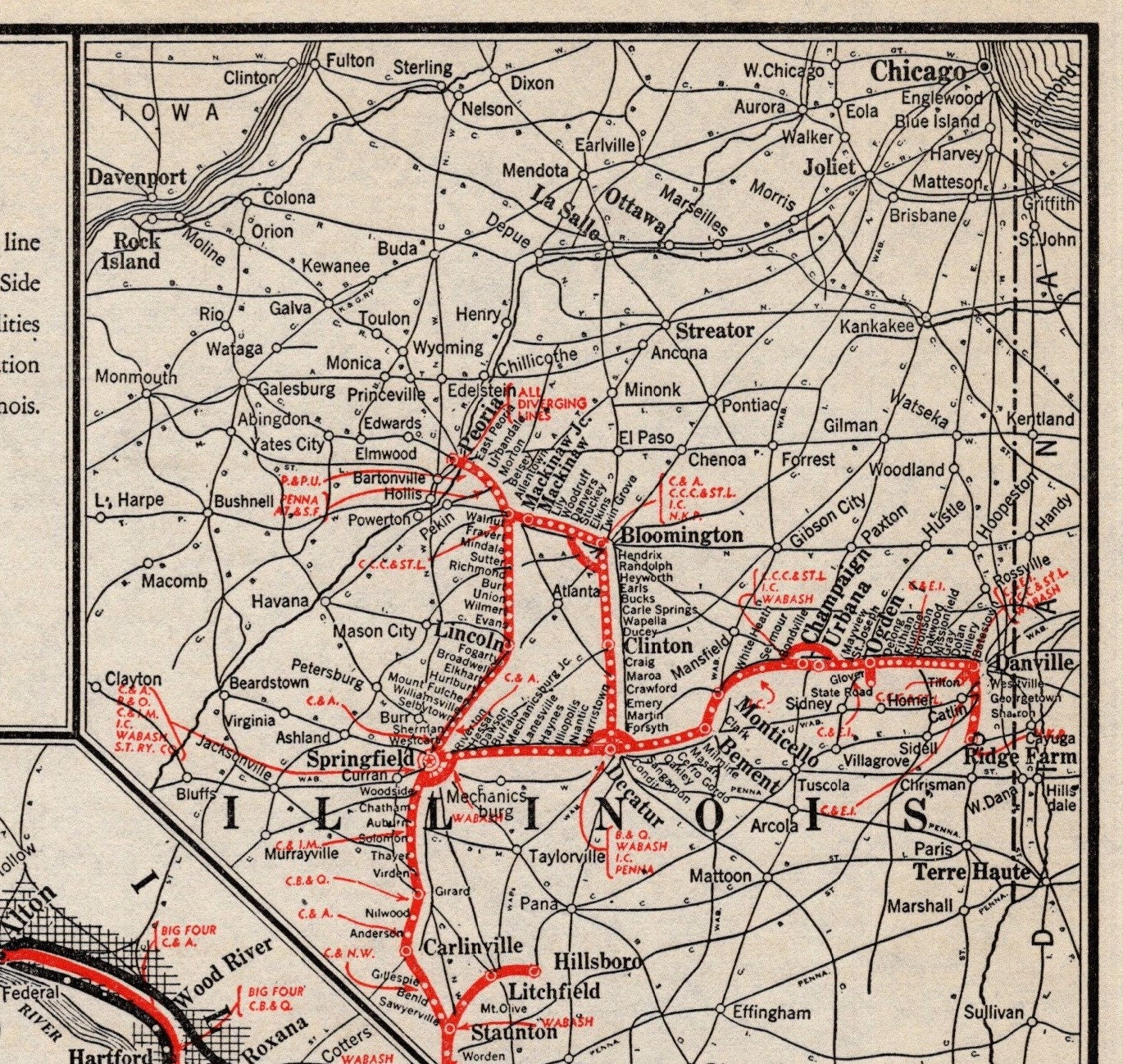 1932 Antique Illinois Railroad Terminal Map Uncommon Illinois - Etsy