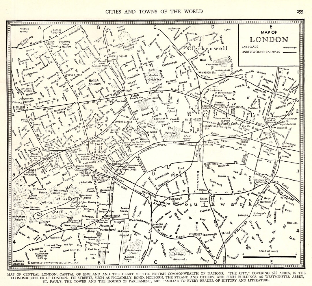 1942 LONDON City Map Antique Street Map of London Black and White ...