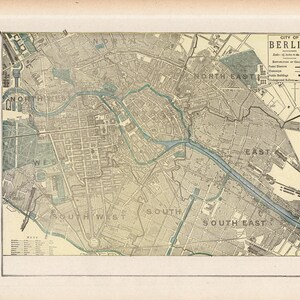 1900 Antique Berlin Germany City Map Wall Decor George Cram Street Map ...