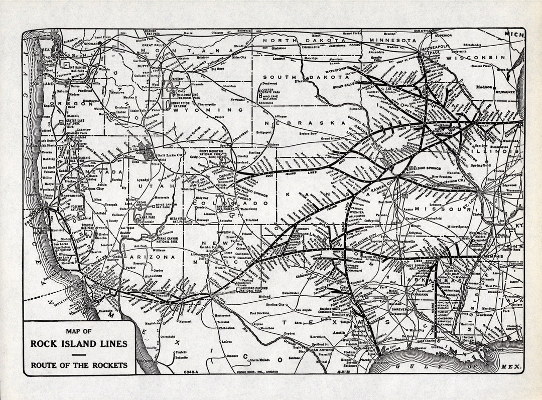 1938 Antique Rock Island Lines Railway System Map Rock Island Railroad ...