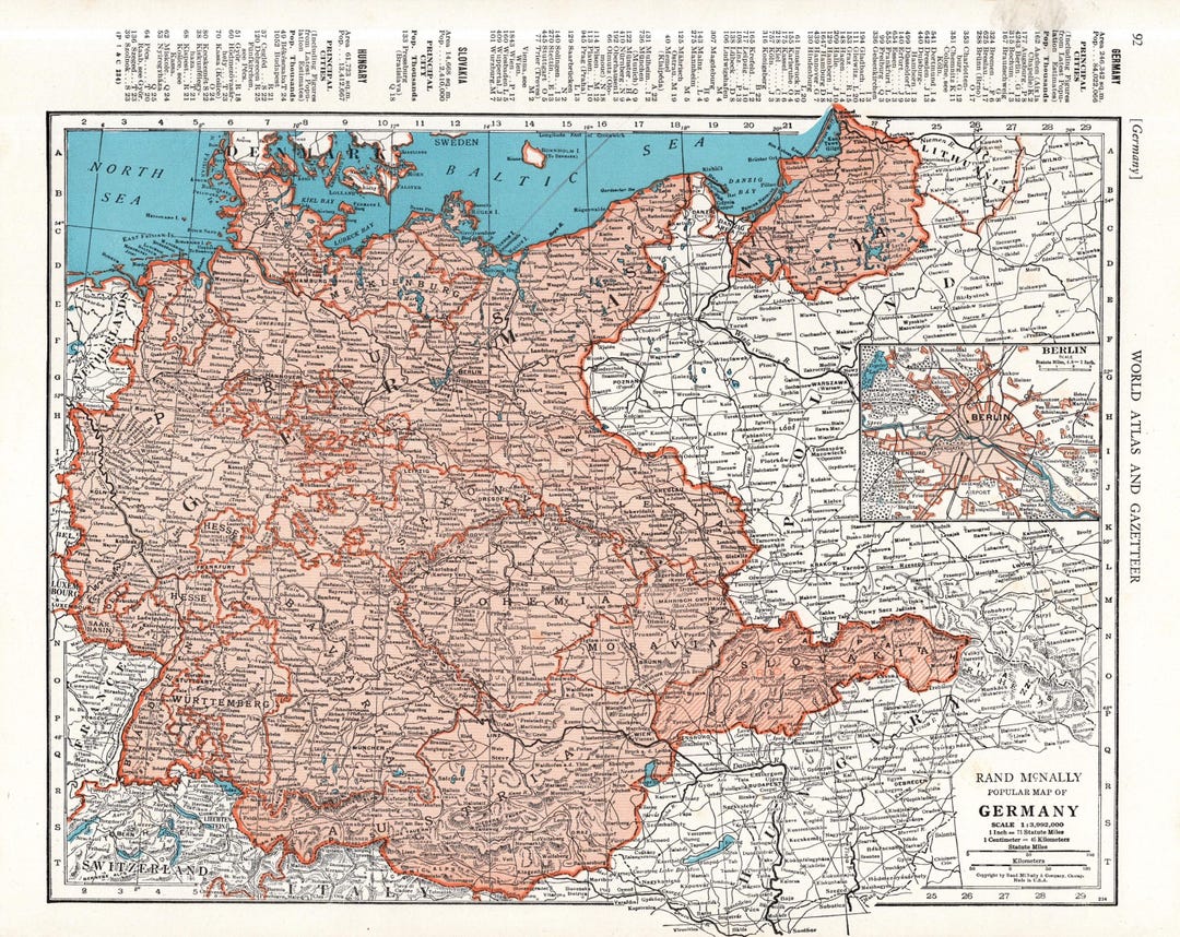 1944 Antique Map of GERMANY Vintage Germany Map Gallery Wall Travel ...