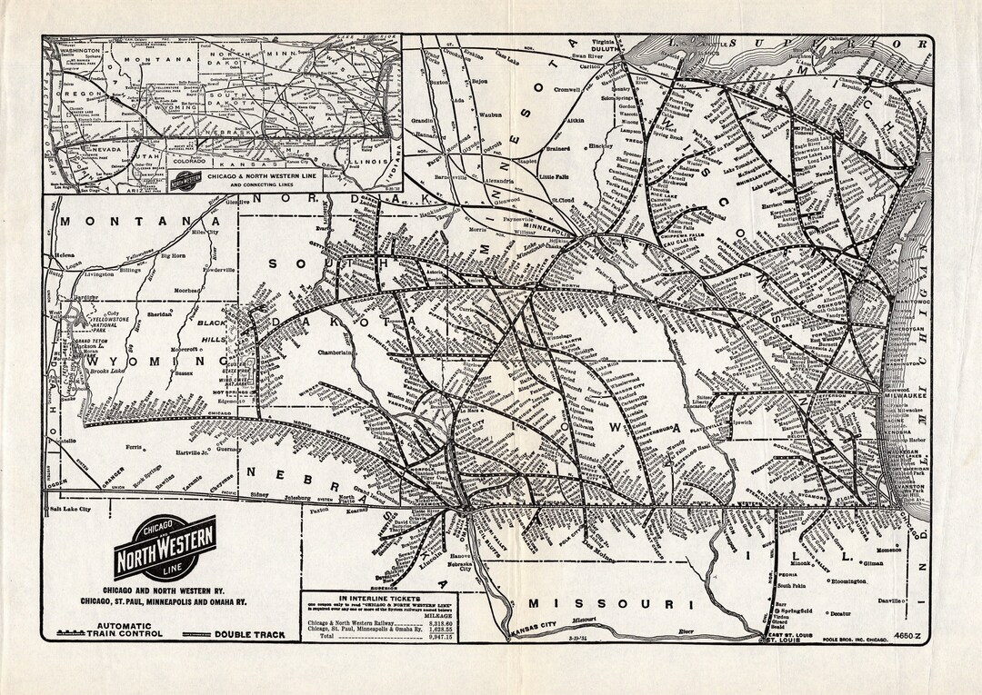 1934 Antique CHICAGO Northwestern RAILROAD Map Chicago Northwestern ...
