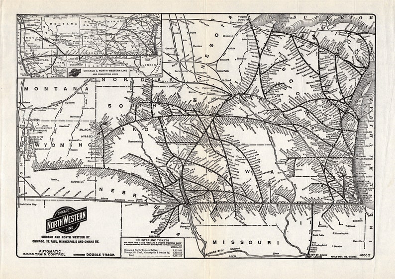 1934 Antique CHICAGO Northwestern RAILROAD Map Chicago - Etsy