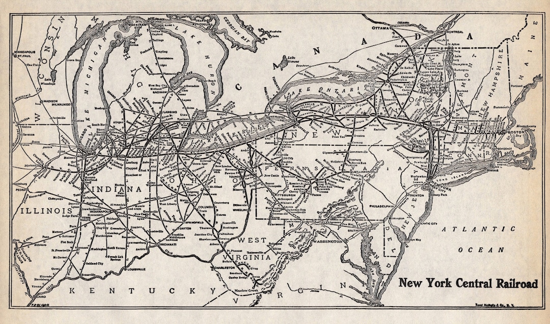 1933 Antique NEW YORK CENTRAL Railroad Map Vintage Railway Map - Etsy