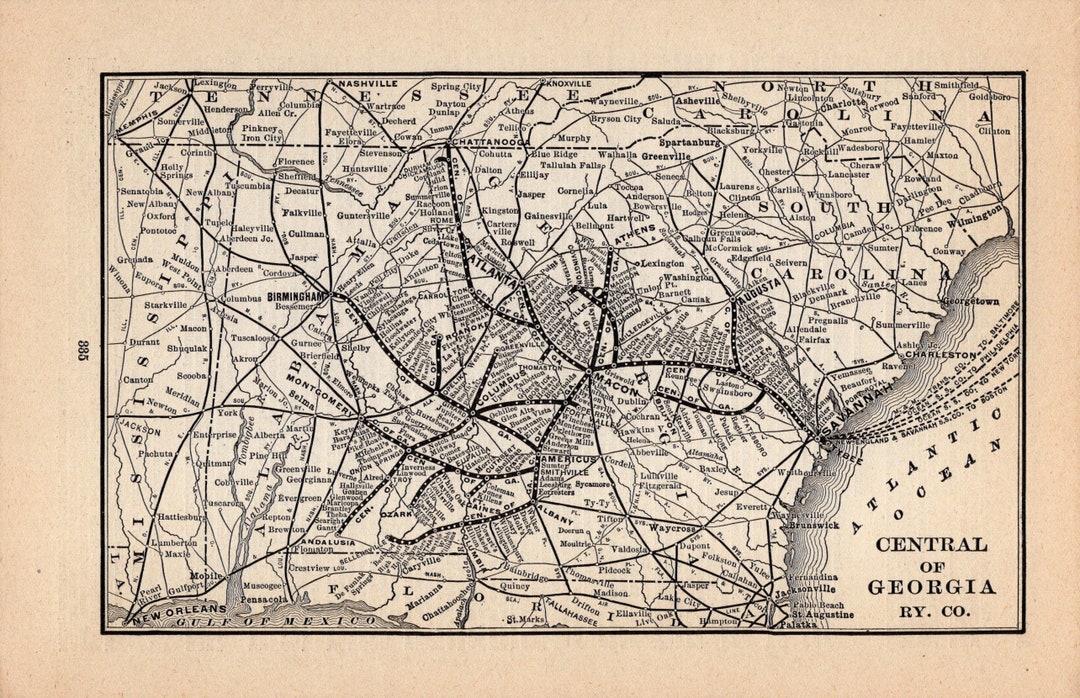 1901 Antique Central of Georgia Railway Map Vintage Railroad - Etsy