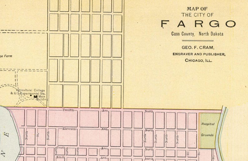 1897 Antique FARGO Street Map of Fargo North Dakota City Map Gallery ...