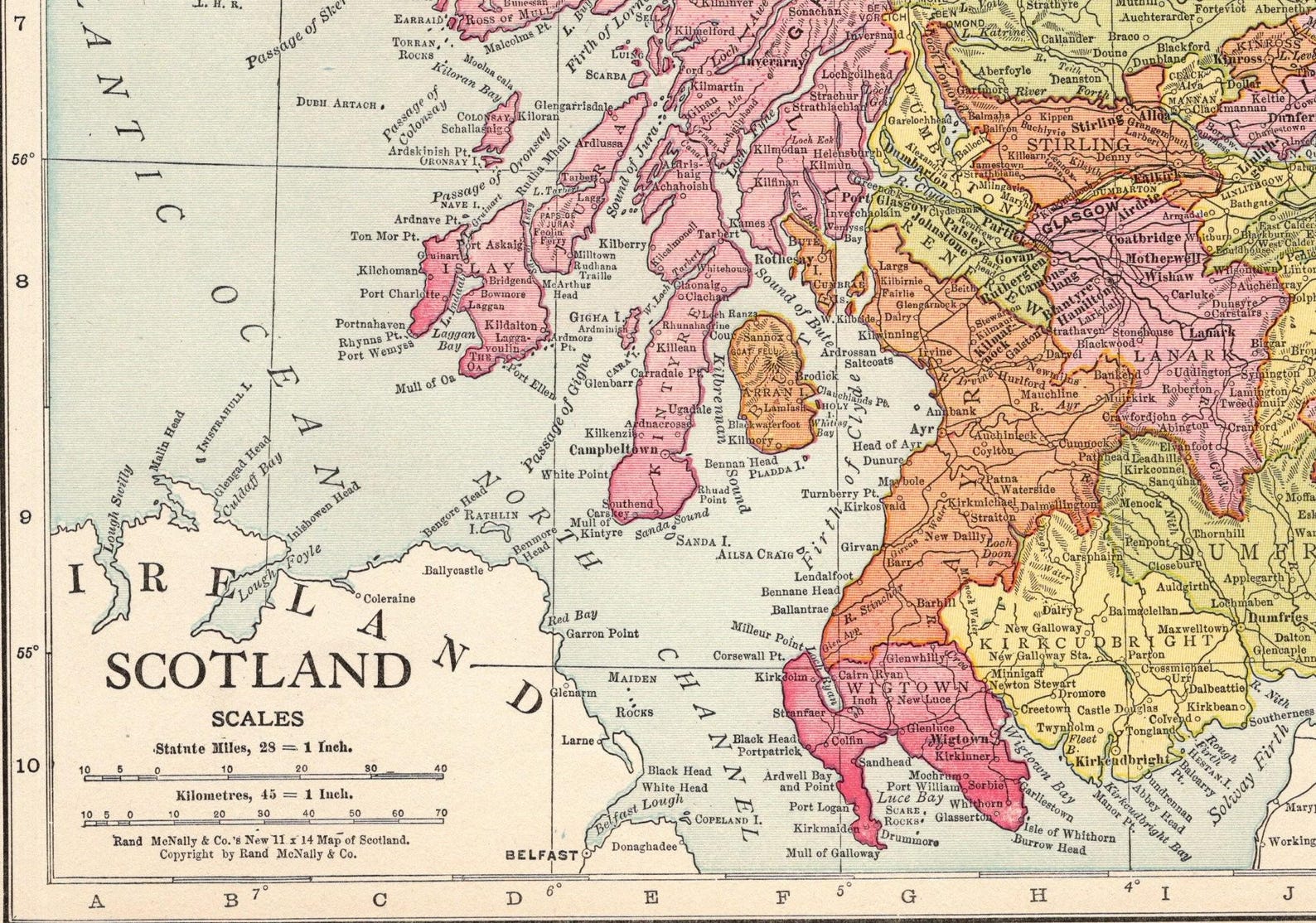 Pretty Antique SCOTLAND Map 1916 Atlas Map of Scotland Gallery Wall ...