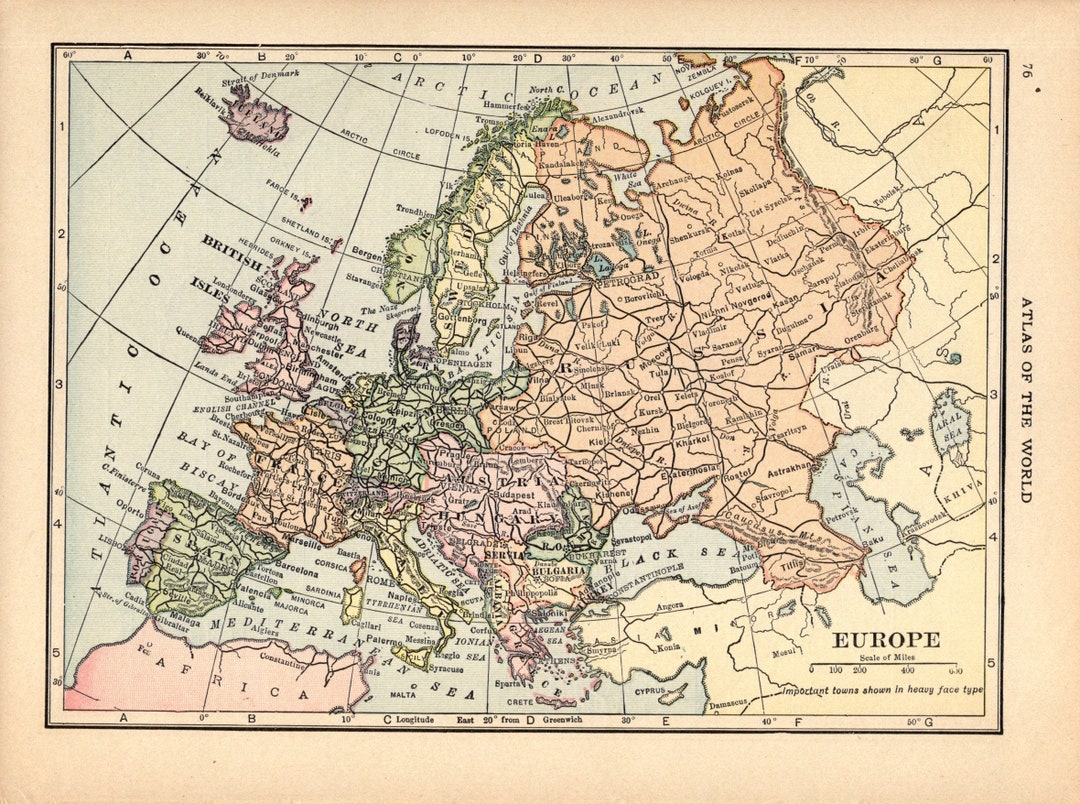 1916 Antique EUROPE Map Vintage Map of EUROPE Gallery Wall Art Home ...