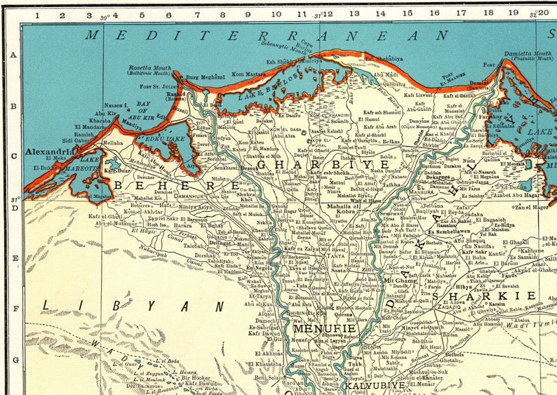1941 Vintage EGYPT Map Antique Map of Egypt Gallery Wall Art - Etsy