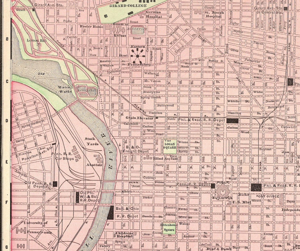 1895 Antique PHILADELPHIA Street Map of Philadelphia - Etsy