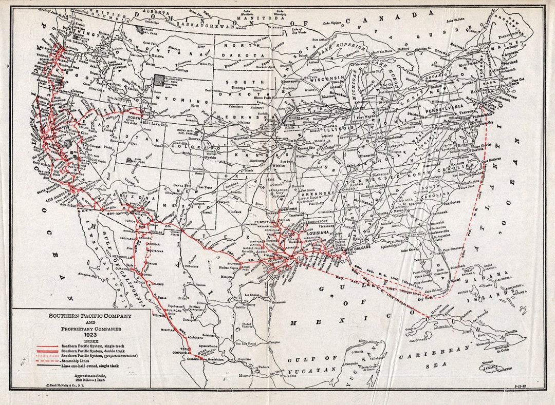 1922 Antique SOUTHERN PACIFIC Lines Railroad Map Southern Pacific ...