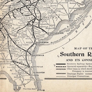 1910 Antique SOUTHERN RAILWAY Map Vintage Southern Railroad Map ...