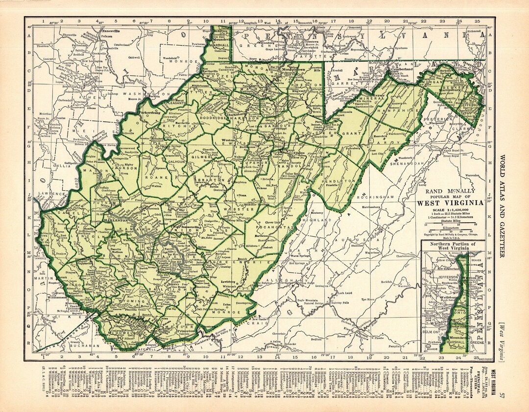 1942 Antique WEST VIRGINIA State Map Vintage Map of West Virginia ...