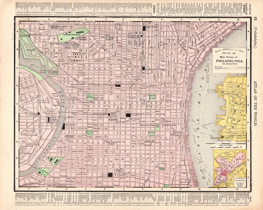 1895 Antique PHILADELPHIA Street Map of Philadelphia - Etsy