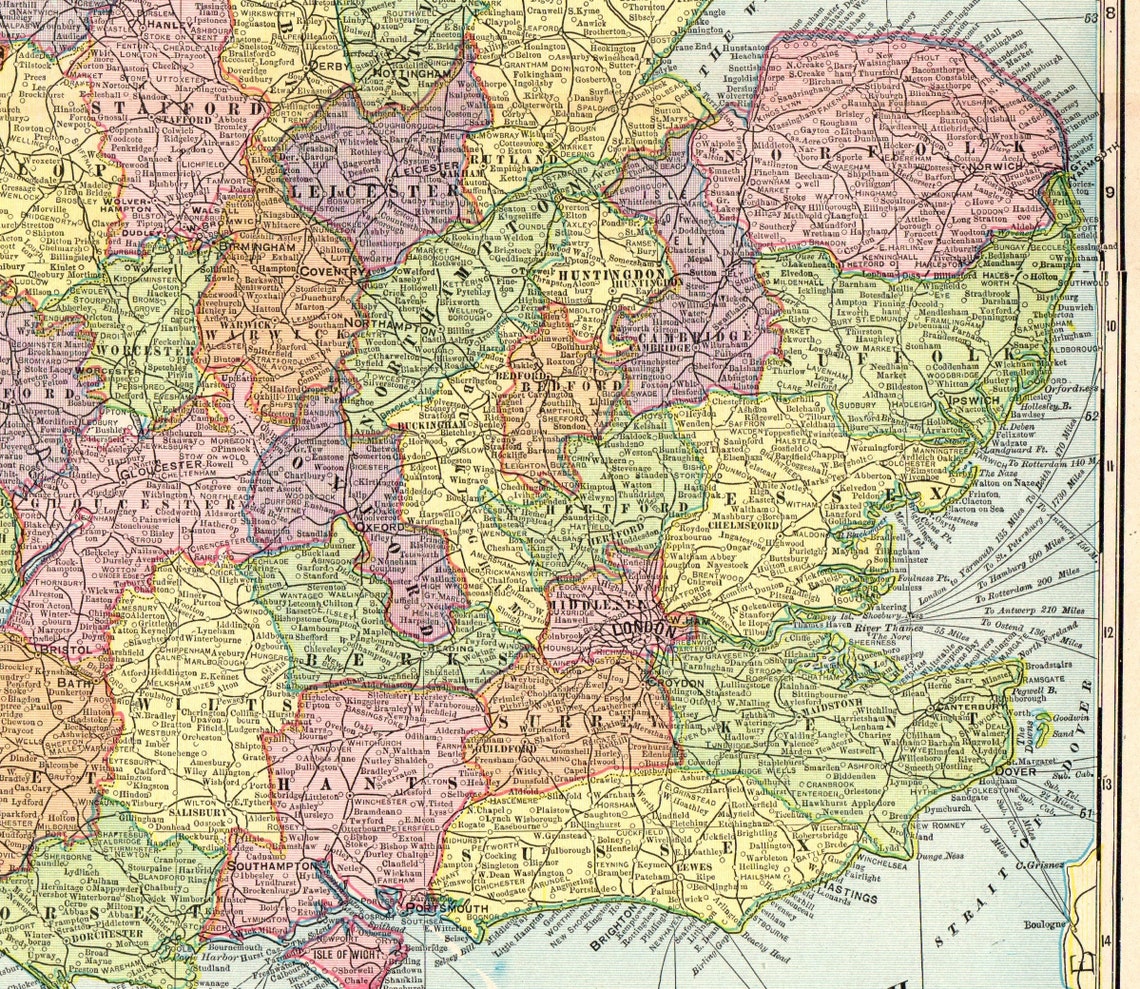 1901 Antique England and Wales Map Gallery Wall Decor George Cram Atlas ...