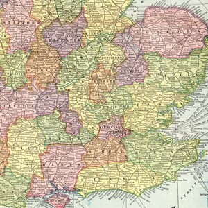 1901 Antique England and Wales Map Gallery Wall Decor George Cram Atlas ...