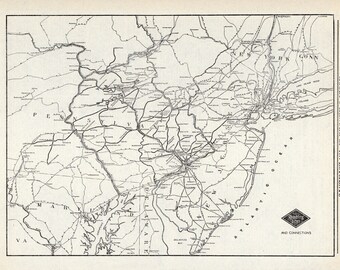 1923 Antique READING RAILWAY Map Central Railroad of New Jersey Map ...