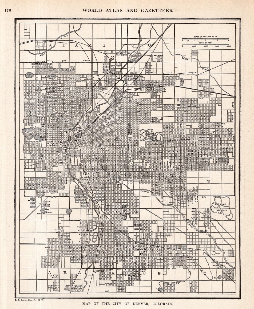 1925 Antique DENVER Colorado Street Map Vintage City Map of Denver Wall ...