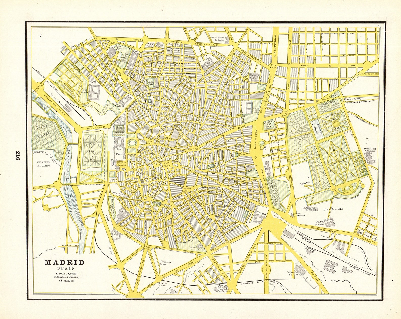 1894 Antique MADRID City Street Map George Cram Atlas Map of - Etsy
