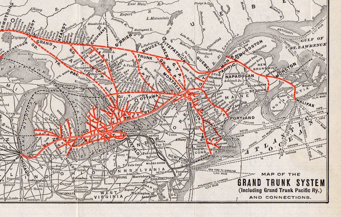 1914 Antique Grand Trunk Railway System Map Grand Trunk | Etsy