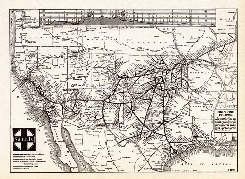 1937 Antique SANTA FE Railroad Map Vintage Santa Fe Railway | Etsy
