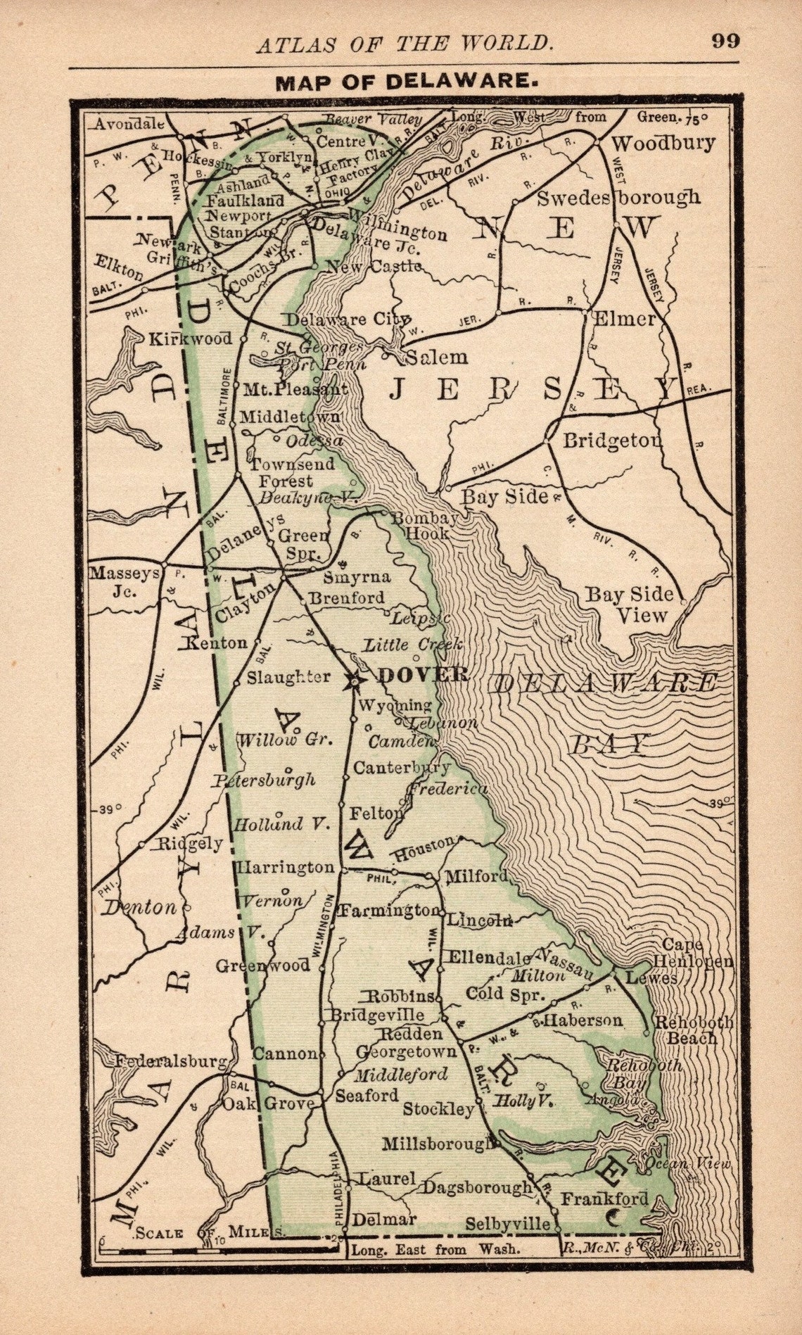 1888 Tiny DELAWARE State Map MINIATURE Map of Delaware Office - Etsy