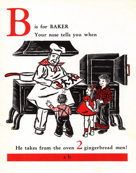 1950s Letter B Alphabet Print Vintage Chef Baker Bakery ABC - Etsy