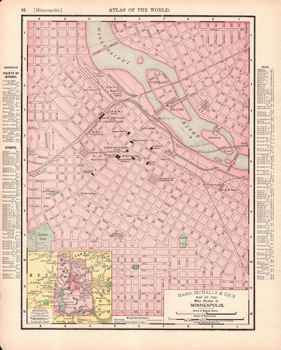 1895 Antique MINNEAPOLIS Street Map of Minneapolis City Map Gallery ...