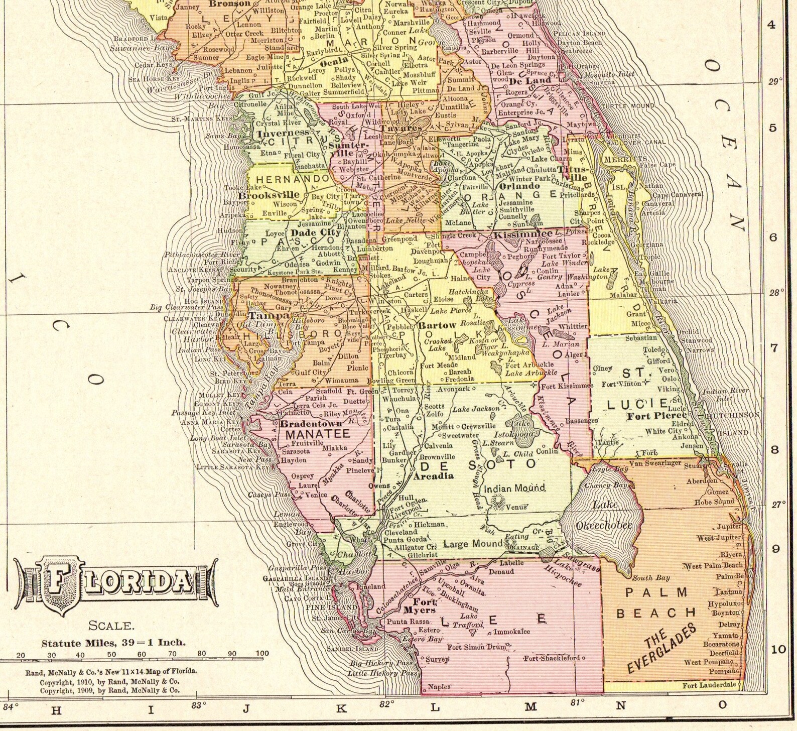 1910 Antique FLORIDA State Map Vintage Map of Florida Gallery | Etsy