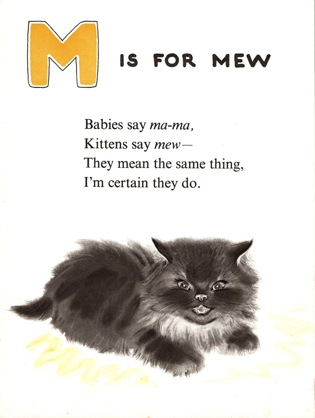 Fluffy Black Cat Print Letter M Print ABC Alphabet Wall Art - Etsy