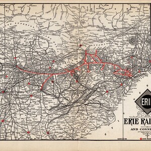 1926 Antique Erie Railroad System Map Collectible Erie Railway Map Birthday Gift for Dad ...