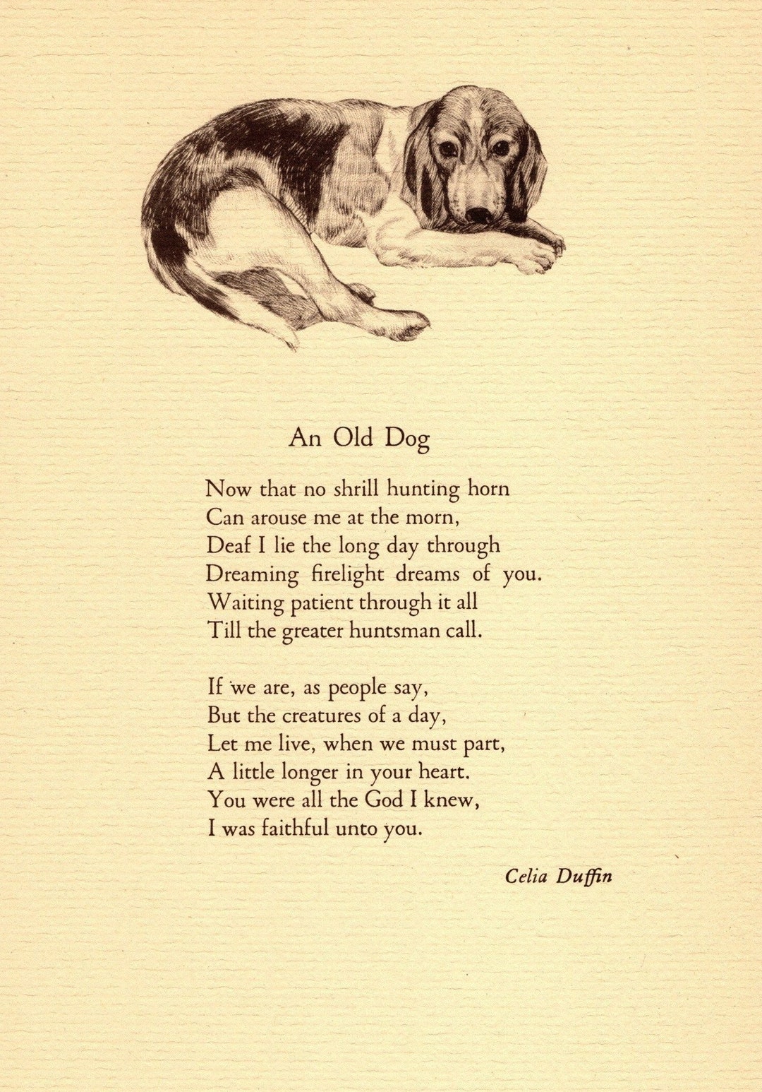 1940s Vintage Beagle Poem Poetry Print Wall Decor Celia Duffin Old Dog ...