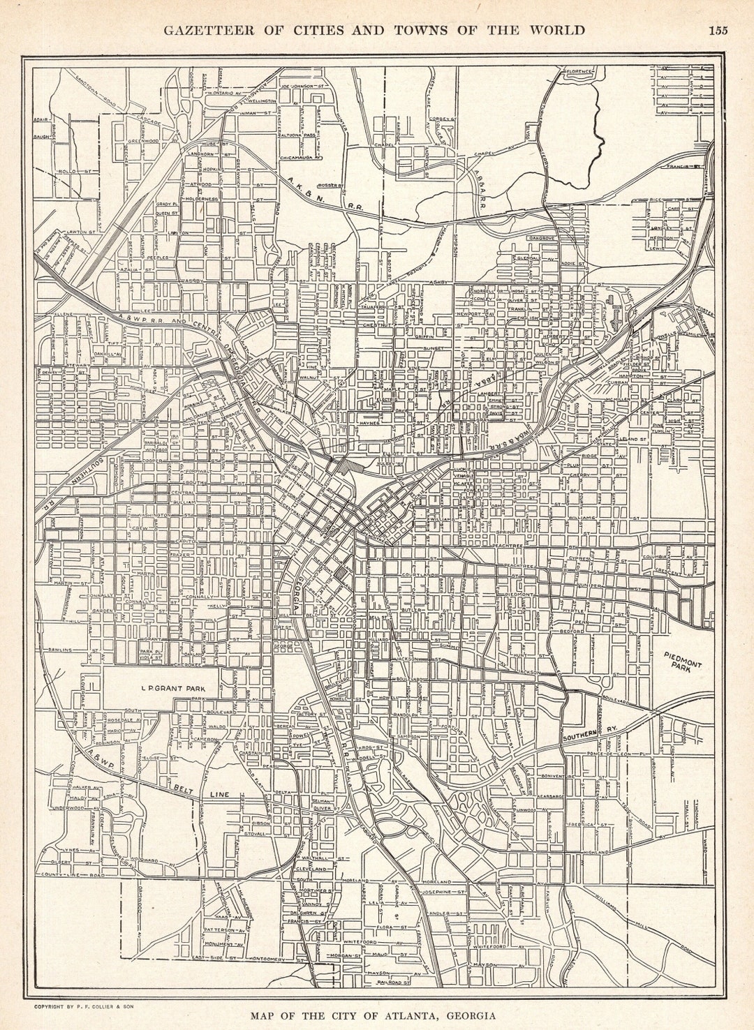 1925 Antique ATLANTA Street Map City Map of Atlanta Georgia Black and ...