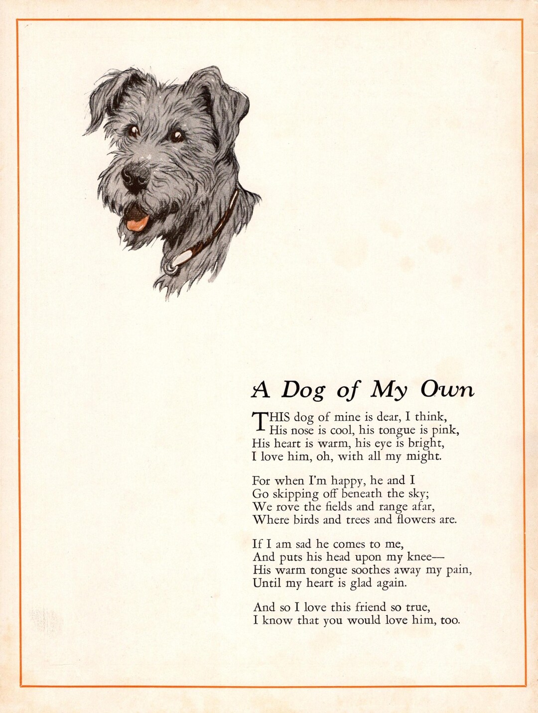 Sweet Vintage Dog Poem Print 1920s Dog Poetry Mutt Print Illustration ...