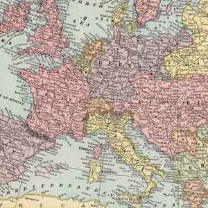 1888 Antique Europe Map George Cram Atlas Map of Europe Gallery Wall ...