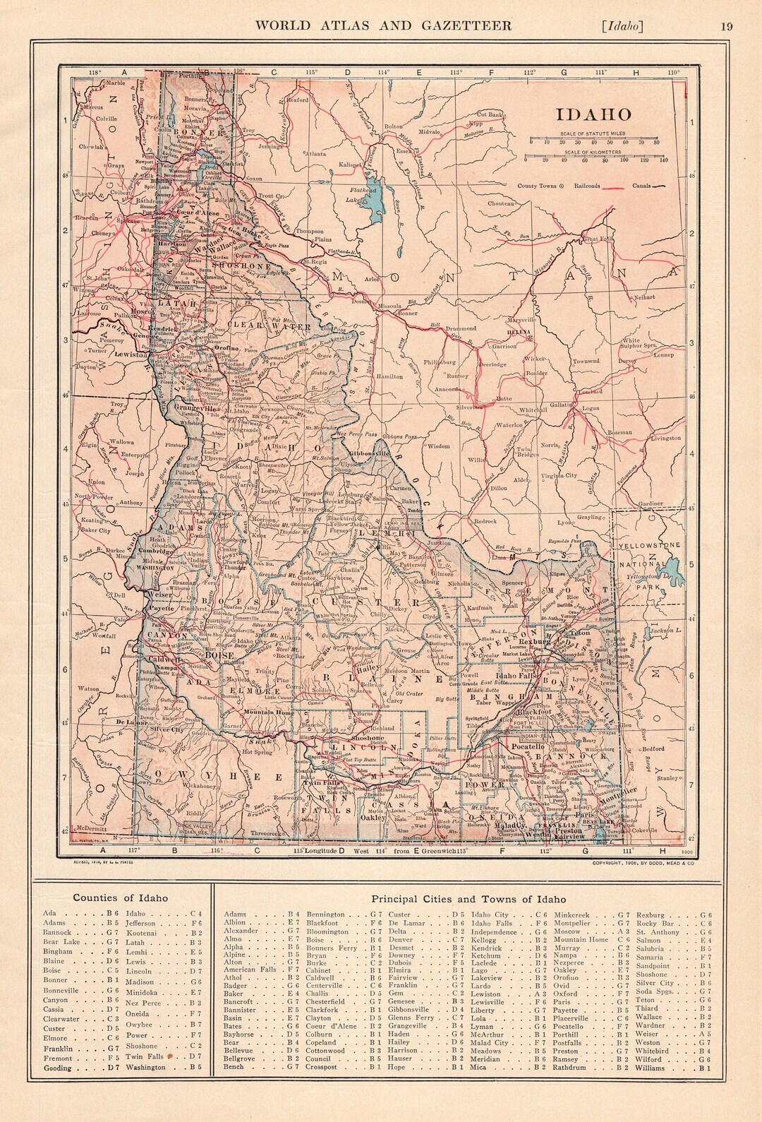 1914 Antique IDAHO State Map Vintage Map of Idaho Wall Art Home Library ...