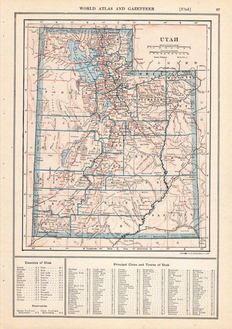 1921 Antique UTAH State Map Vintage Map of Utah Gallery Wall - Etsy